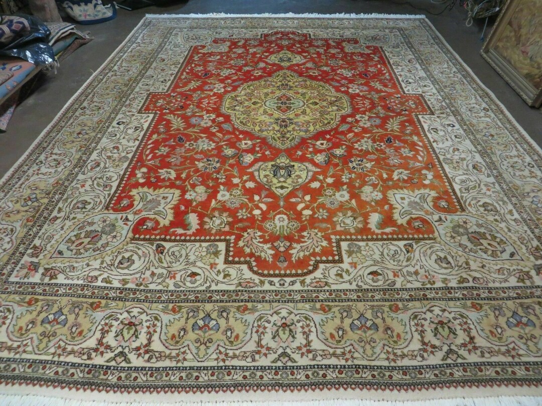 Vintage Persian Rug 9x12, Tabatabaie Rug 9x12 Carpet, Handmade Hand ...