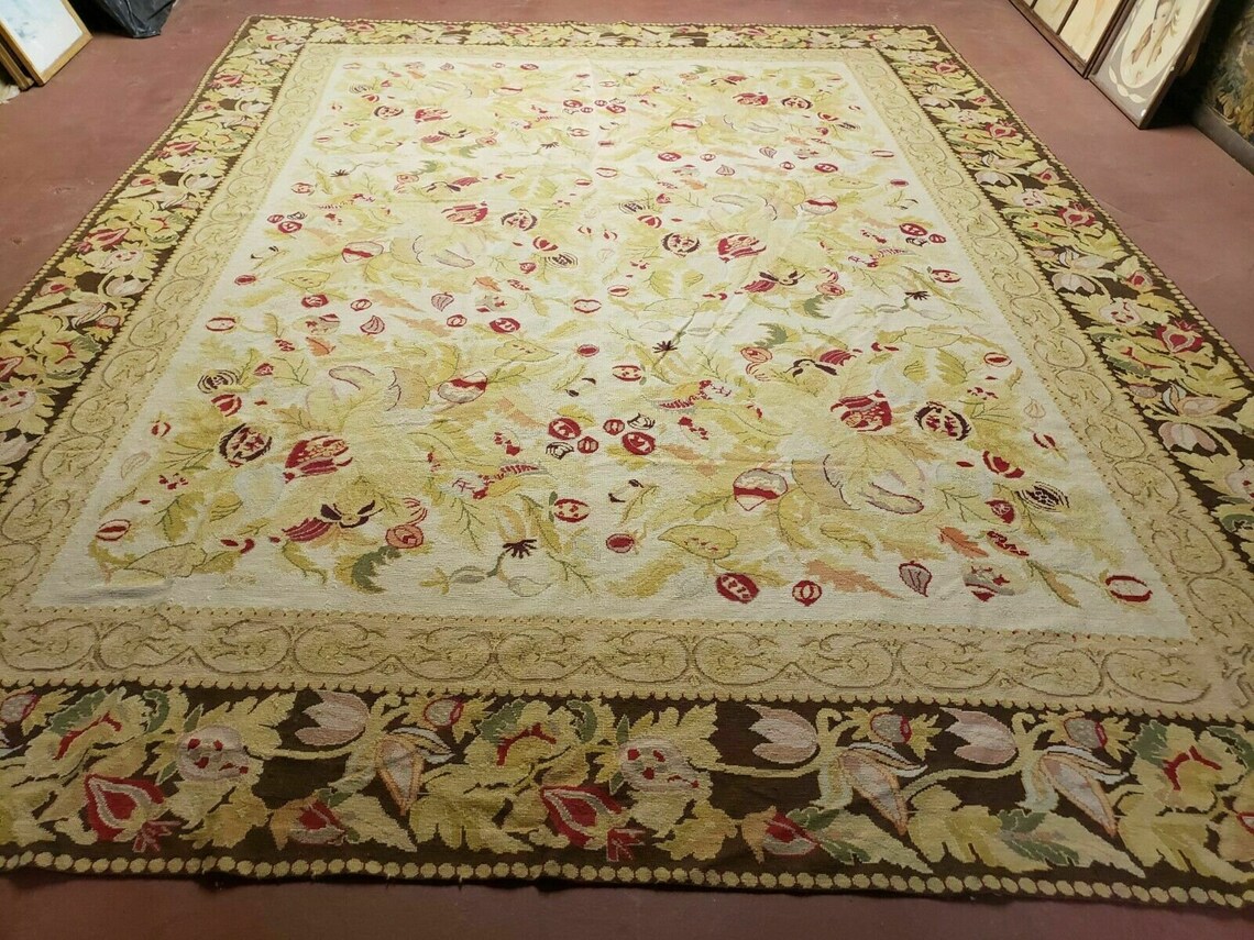 9' X 11' Handmade Chinese Needlepoint Wool Floral Rug | Etsy