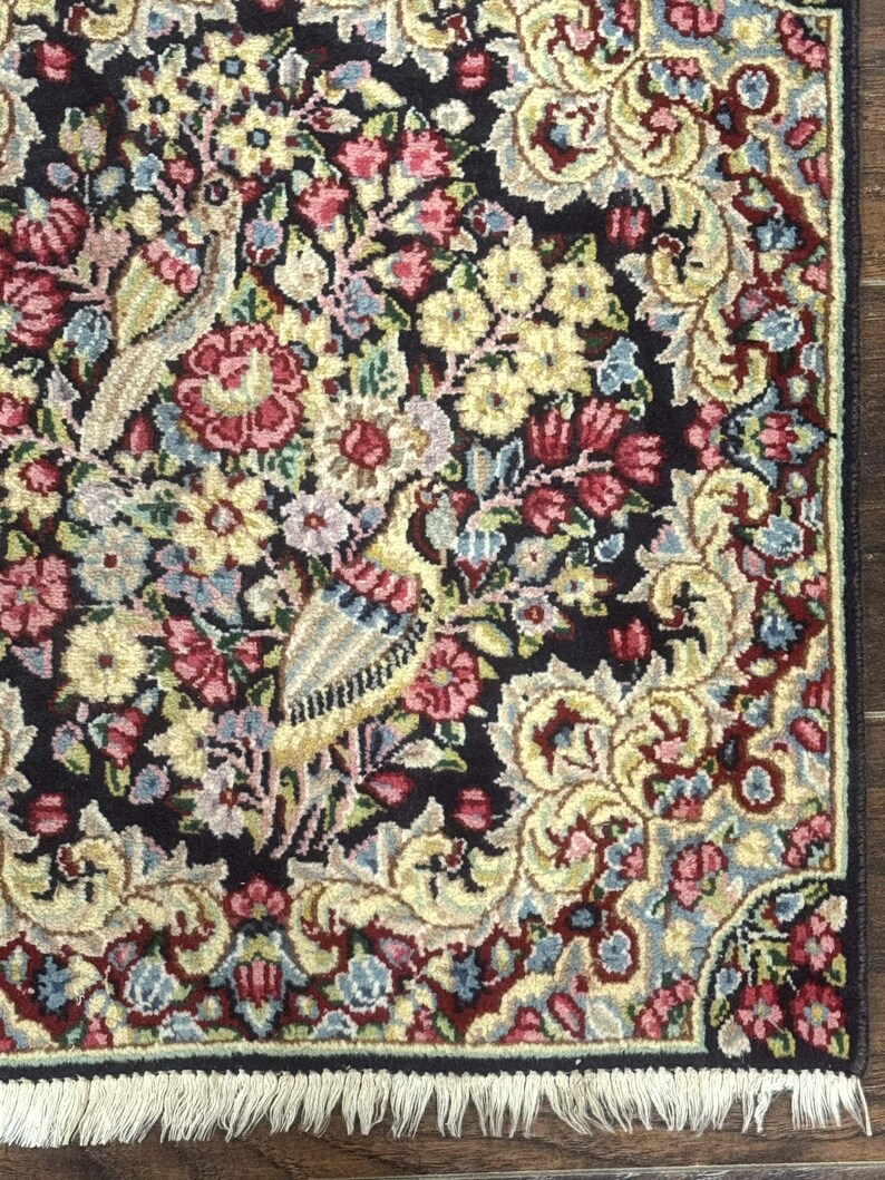 Persian Kerman Double Bag Face Rug, Floral, Birds, Very Fine 225 KPSI ...