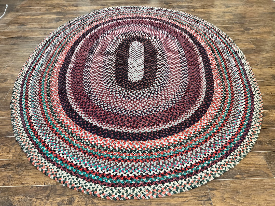 Large American Braided Rug 8x10, Multicolor Reds, Hand Braided Oval ...