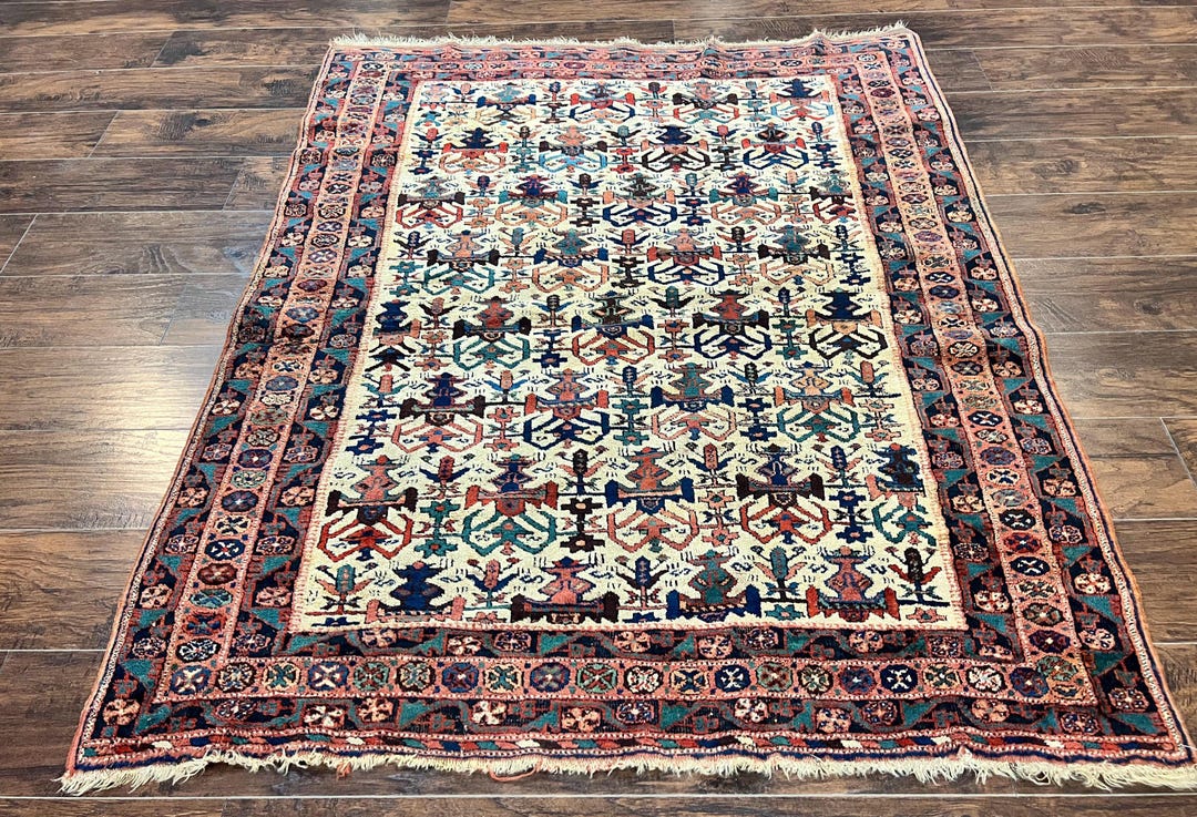 Persian Rug 5x6, Allover Repeated Motif, Wool Tribal Carpet, Handmade ...