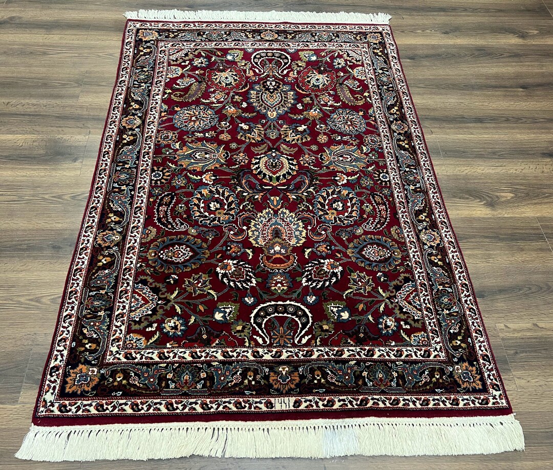 Persian Rug 4x6, Wine Red Persian Oriental Carpet, Floral Allover ...