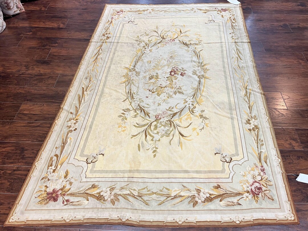 Needlepoint Rug 6x9, Elegant European Design Aubusson Carpet, Vintage ...