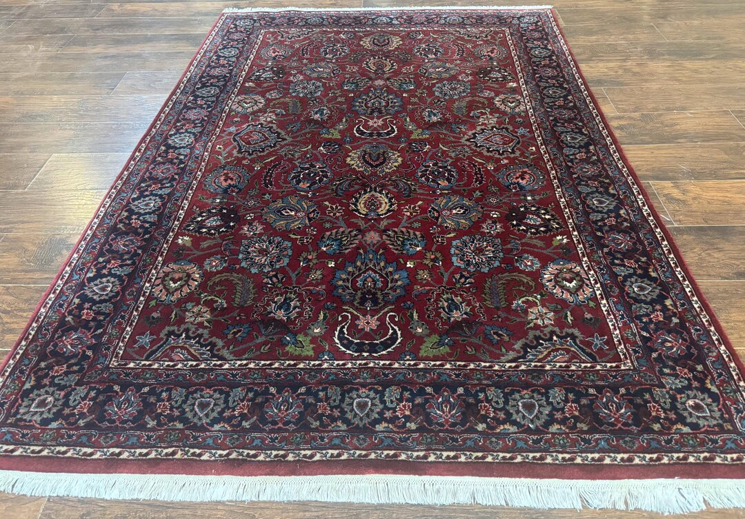 Indo Persian Rug 5x7, Vintage Traditional Floral Carpet, Burgundy and ...