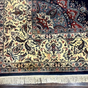 Sino Persian Kerman Rug 10x14, Blue and Beige, Floral Medallion, Fine ...