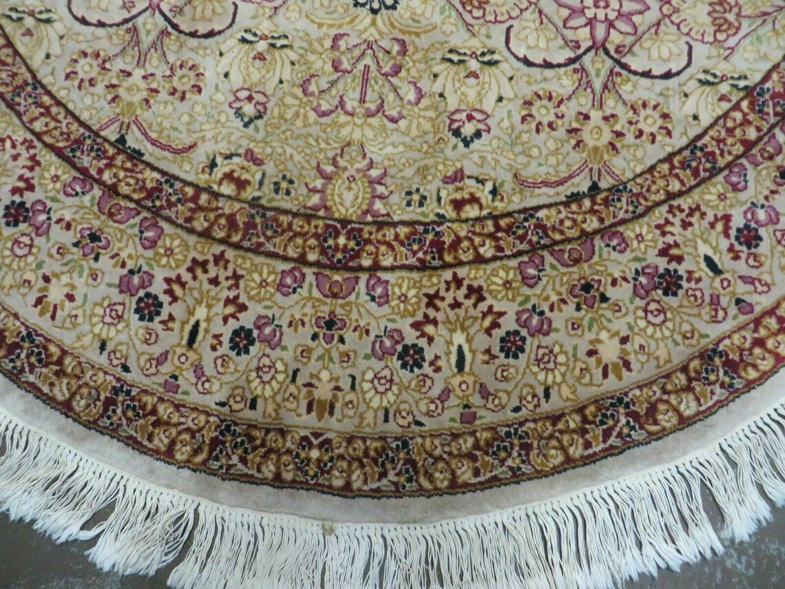 6' Handmade Fine Indian Wool Rug Carpet Round Silk Accent - Etsy