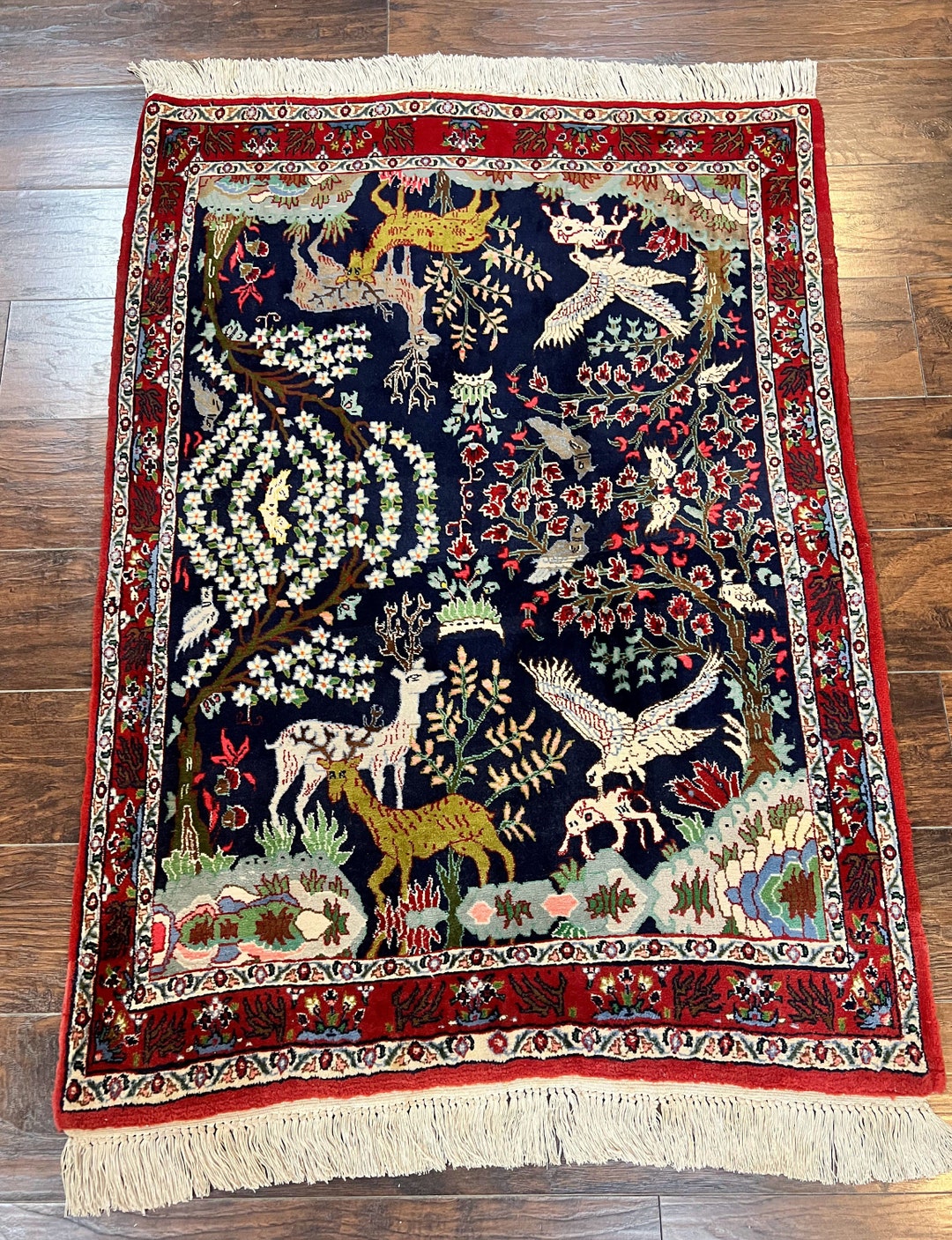 Small Persian Rug 3x5, Animal Pictorials, Tree of Life, Hand Knotted ...