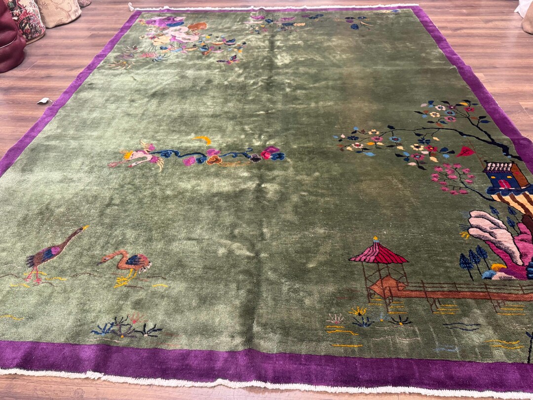 Antique Chinese Nichols Rug 9x12, Rare Art Deco Carpet, Chinese Wool ...