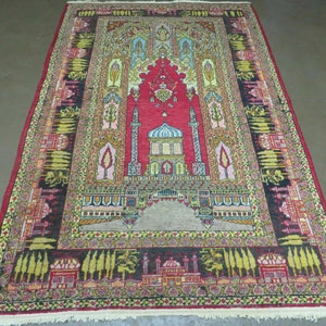 4' X 6' Antique 1920s Handmade Turkish Mehrab Design Wool Rug Lantern ...