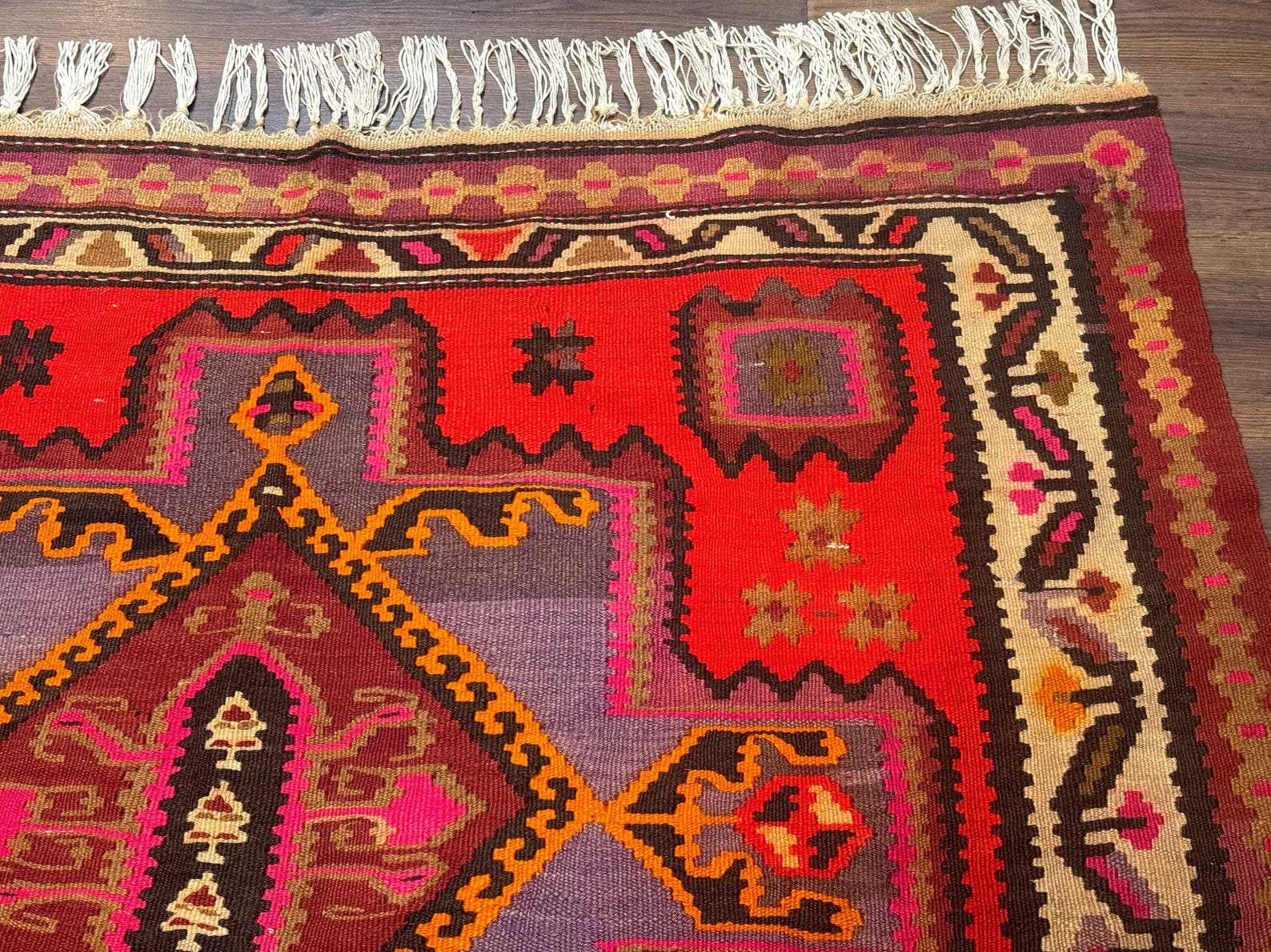 Persian Kurdish Zarand Kilim Rug 5x9, Red, Geometric Medallions, Wide ...