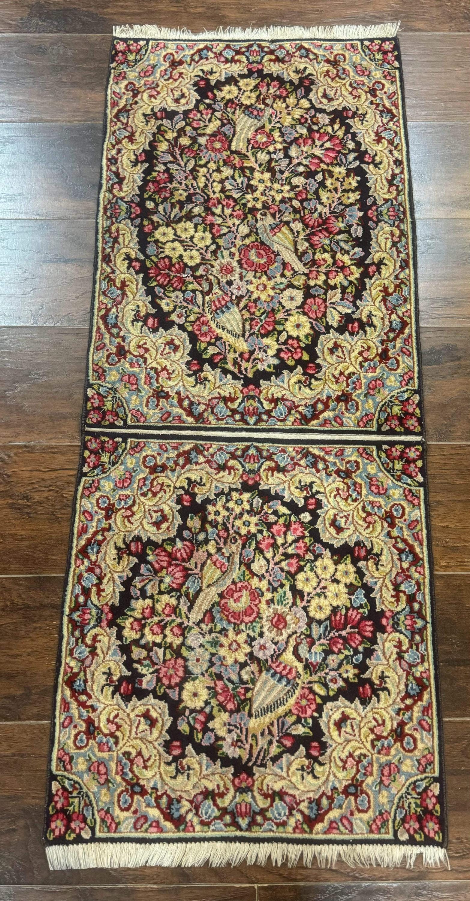 Persian Kerman Double Bag Face Rug, Floral, Birds, Very Fine 225 KPSI ...