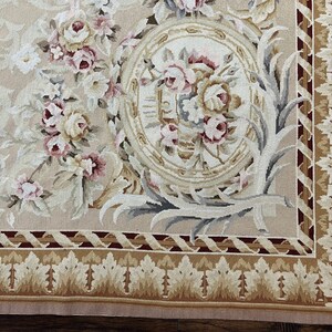 Aubusson Rug 9x12, Elegant Savonnerie Carpet 9 X 12 Ft, Beige Ivory Tan ...