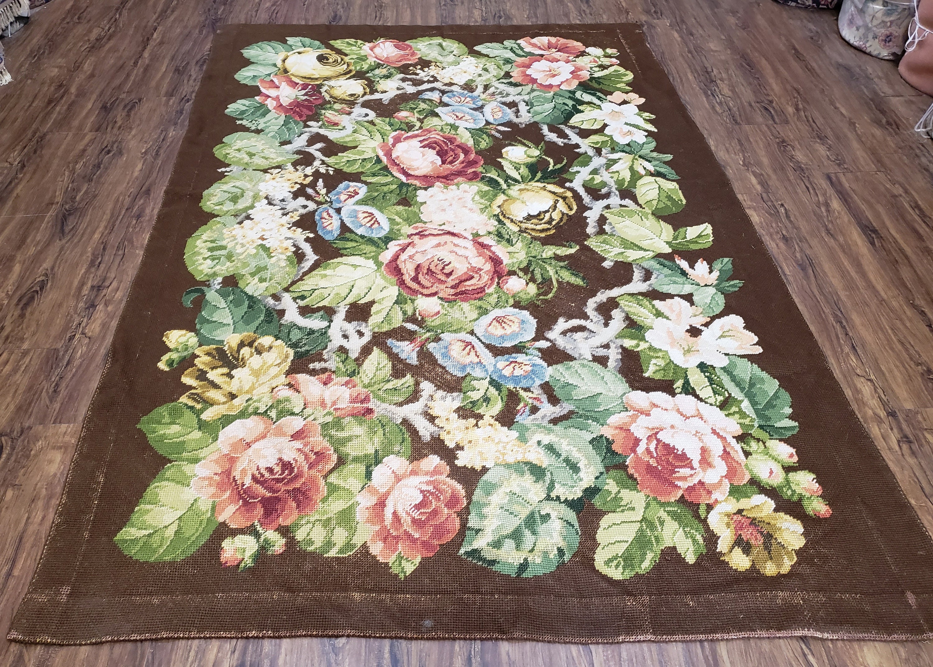 Floral Needlepoint Rug Medium Rug Vintage Area Rug Handmade - Etsy