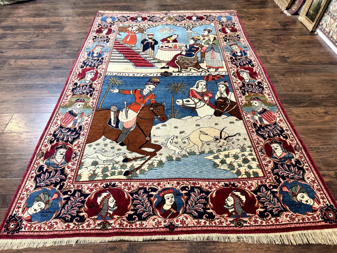 Rare Persian Pictorial Rug 6x9, King Bahram Hunting Scene, Persian ...