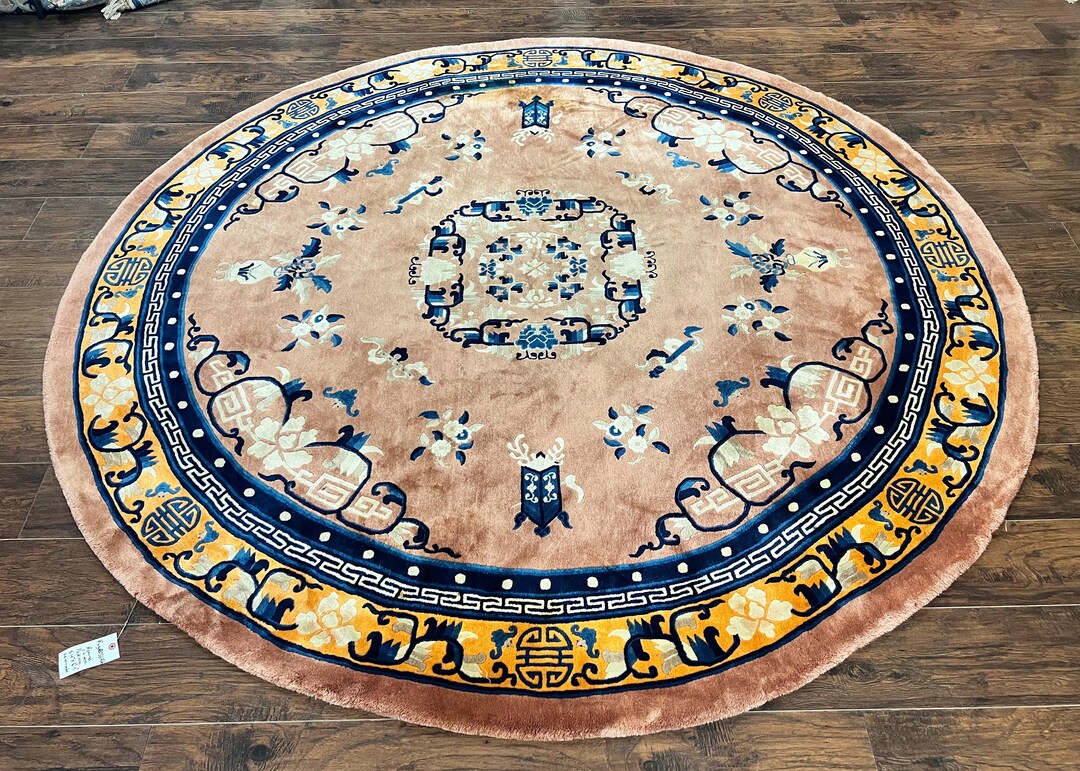 Antique Round Chinese Wool Rug 8x8, Chinese Peking Carpet, Asian ...