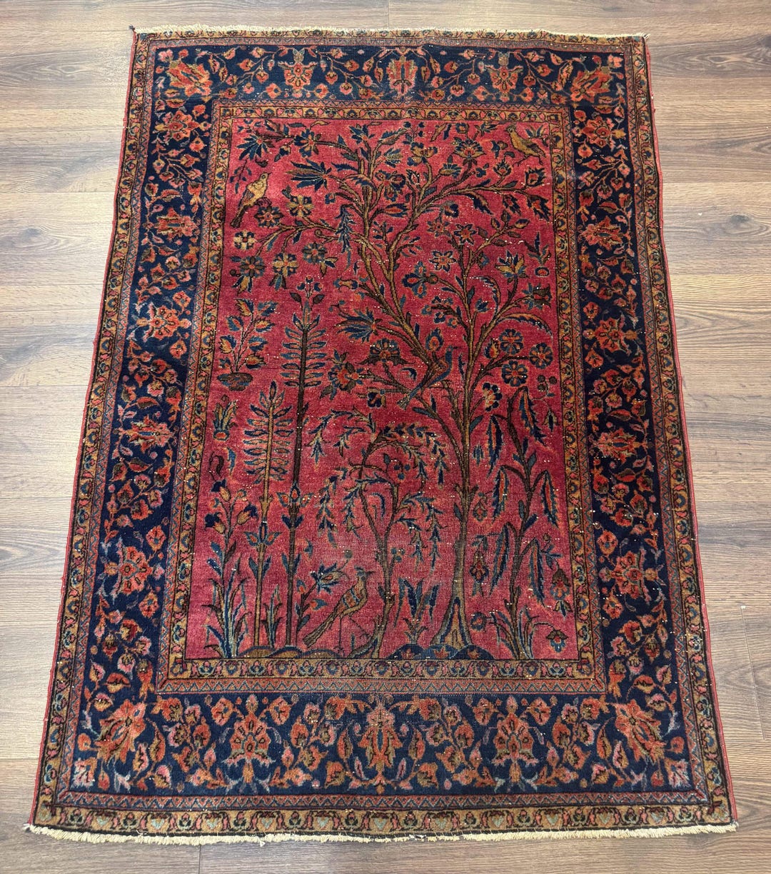 Antique Persian Tree of Life Rug 3x5, Manchester Wool, Bird Pictorials ...