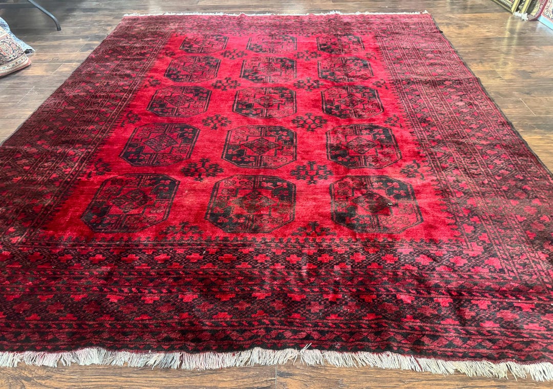 Afghan Turkoman Rug 9x10, Red Beshir Carpet, Tribal, Wool, Antique - Etsy