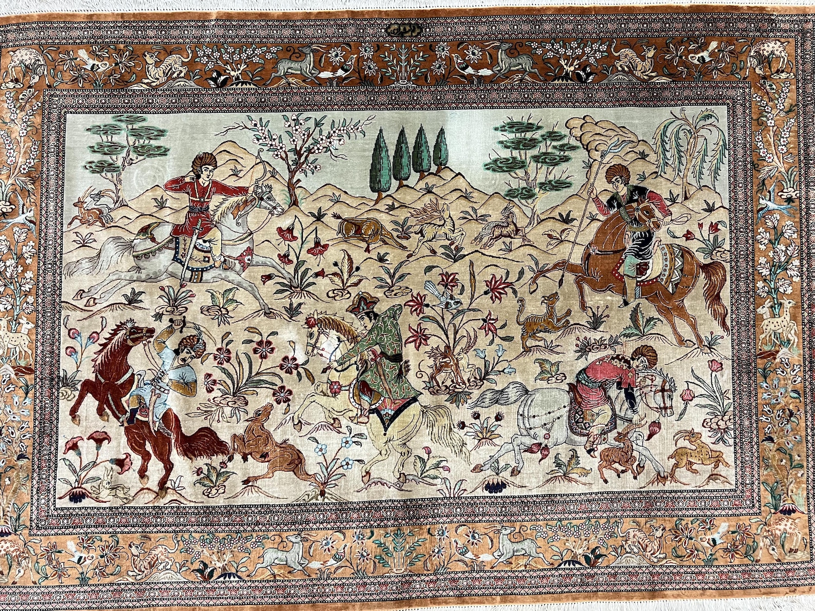 Silk Persian Rug 3x5, Super Fine 650 KPSI, Hunting Pattern, Handmade ...