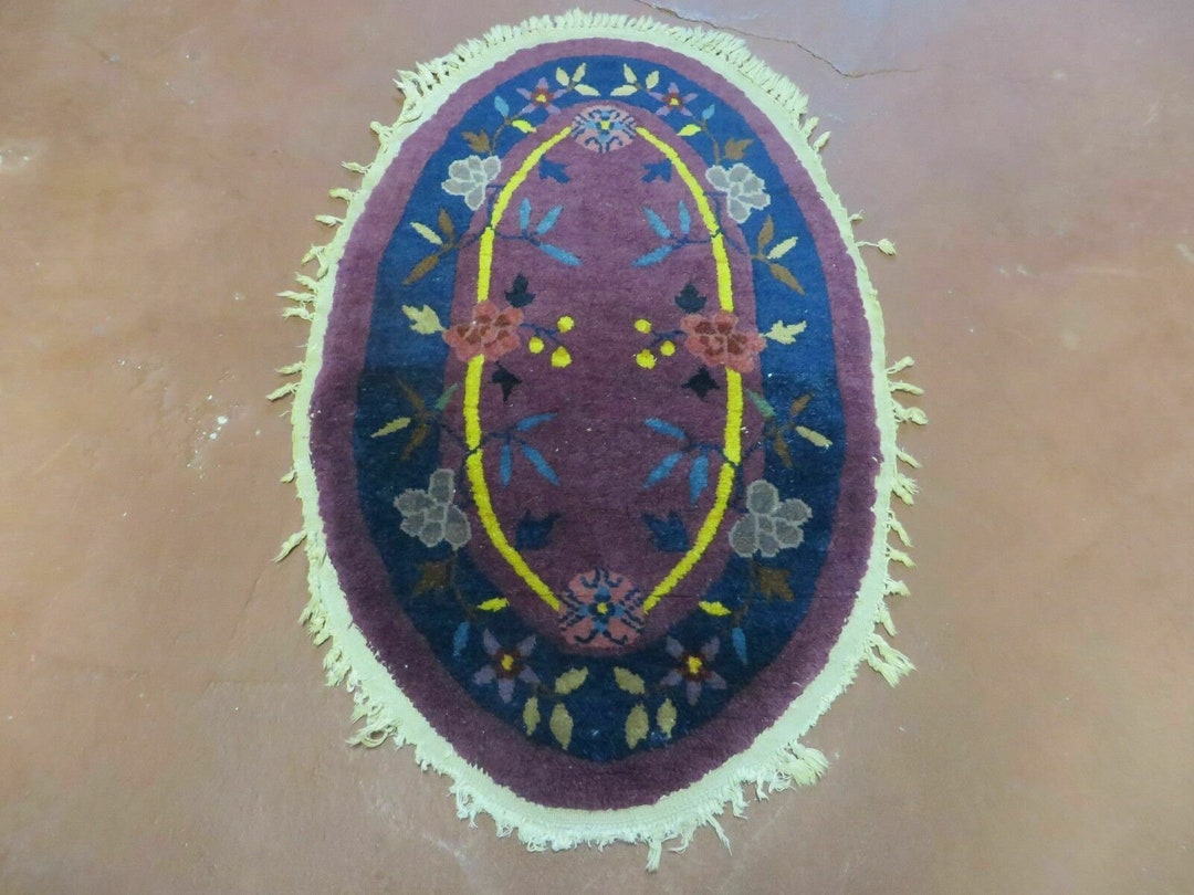2' X 3' Antique Handmade Chinese Art Deco Peking Oval Wool Rug - Etsy