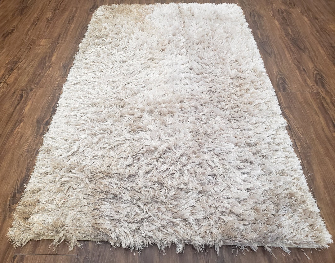 Ivory Shag Rug 3x5, Small Flokati Carpet 3 X 5, Shaggy Shimmer Solid ...