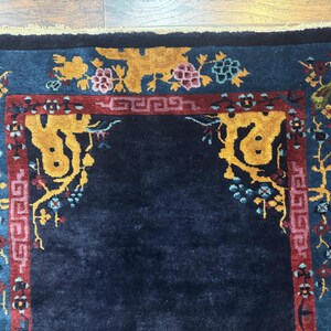Antique Chinese Peking Rug 3x6, Dark Blue, Bird Motif, Handmade Wool ...