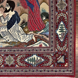 Persian Pictorial Rug 3x5, Rare Christian Rug, Jesus on Cross, Hand ...