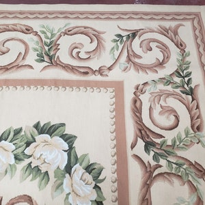 Elegant Aubusson Rug 10 X 14, Cream and Ivory Simple Aubusson Floral ...