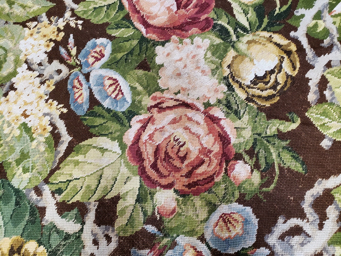 Floral Needlepoint Rug Medium Rug Vintage Area Rug Handmade - Etsy
