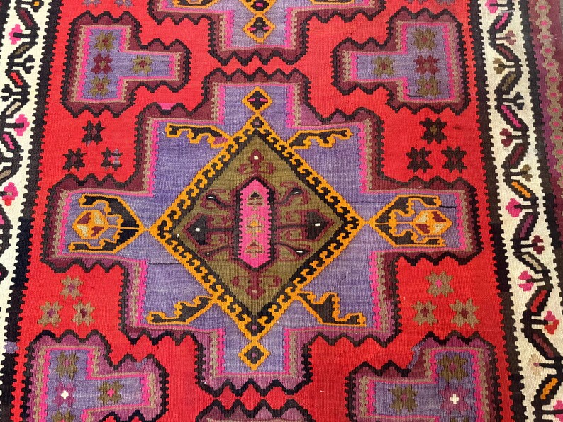 Persian Kurdish Zarand Kilim Rug 5x9, Red, Geometric Medallions, Wide ...