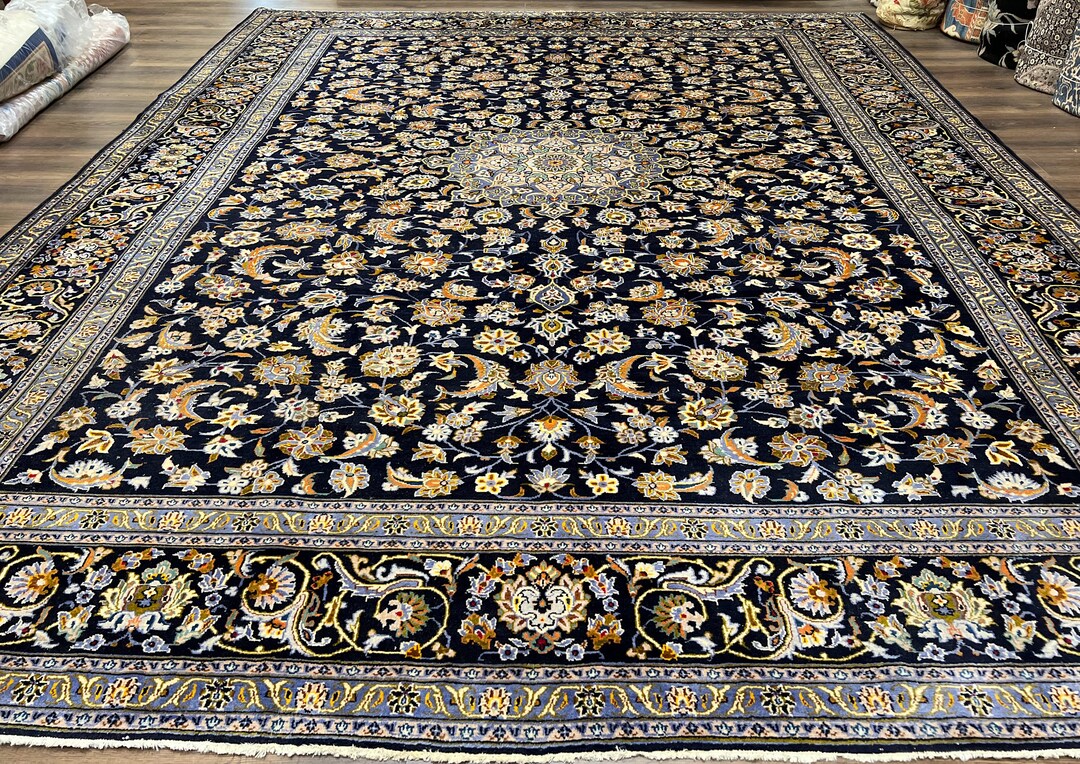 Wonderful Navy Blue Persian Rug 11x13, Allover Floral Design With ...