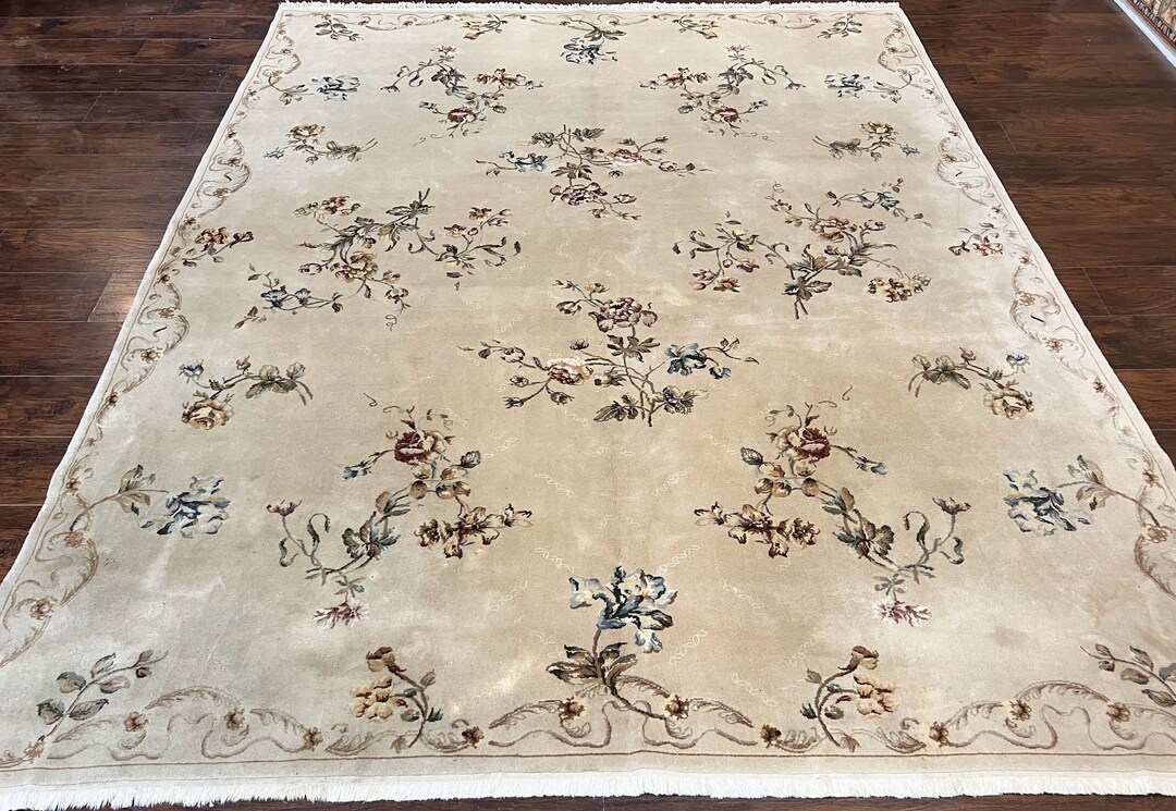 Chinese 120 Line Rug 8x10, Chinese Aubusson Wool & Silk Highlights ...