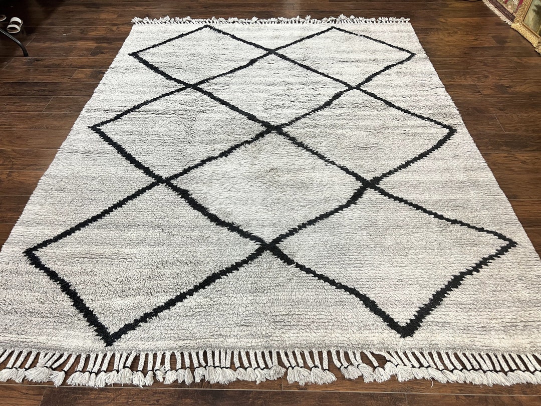 Modern Shag Rug 8x10, Gray and Black, Wool and Cotton, Lulu and Georgia ...