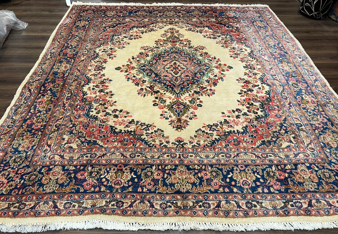 Persian Rug 9x10, Antique Oriental Carpet, Wool Rug, Semi Open Field ...