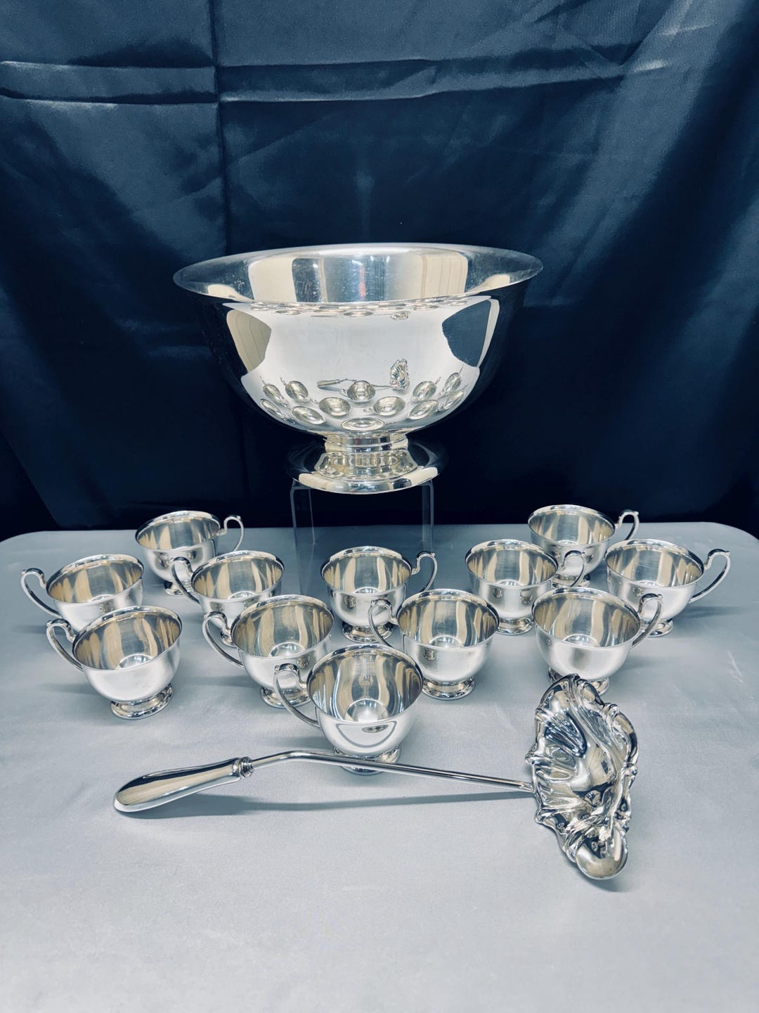 13pc Silver Plated Punch Bowl Set by Crescent Silver, Including ...