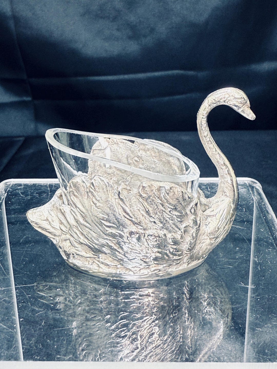 Vintage German Alpacca Silver Swan Shaped Salt Cellar With a Glass ...