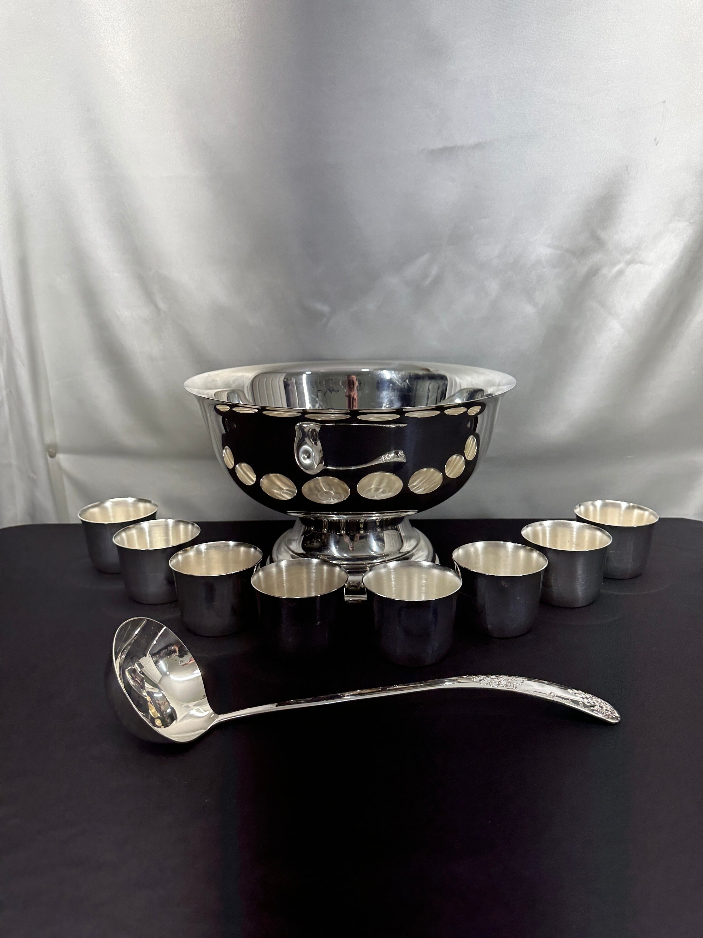 Silver Punch Bowl And Cups