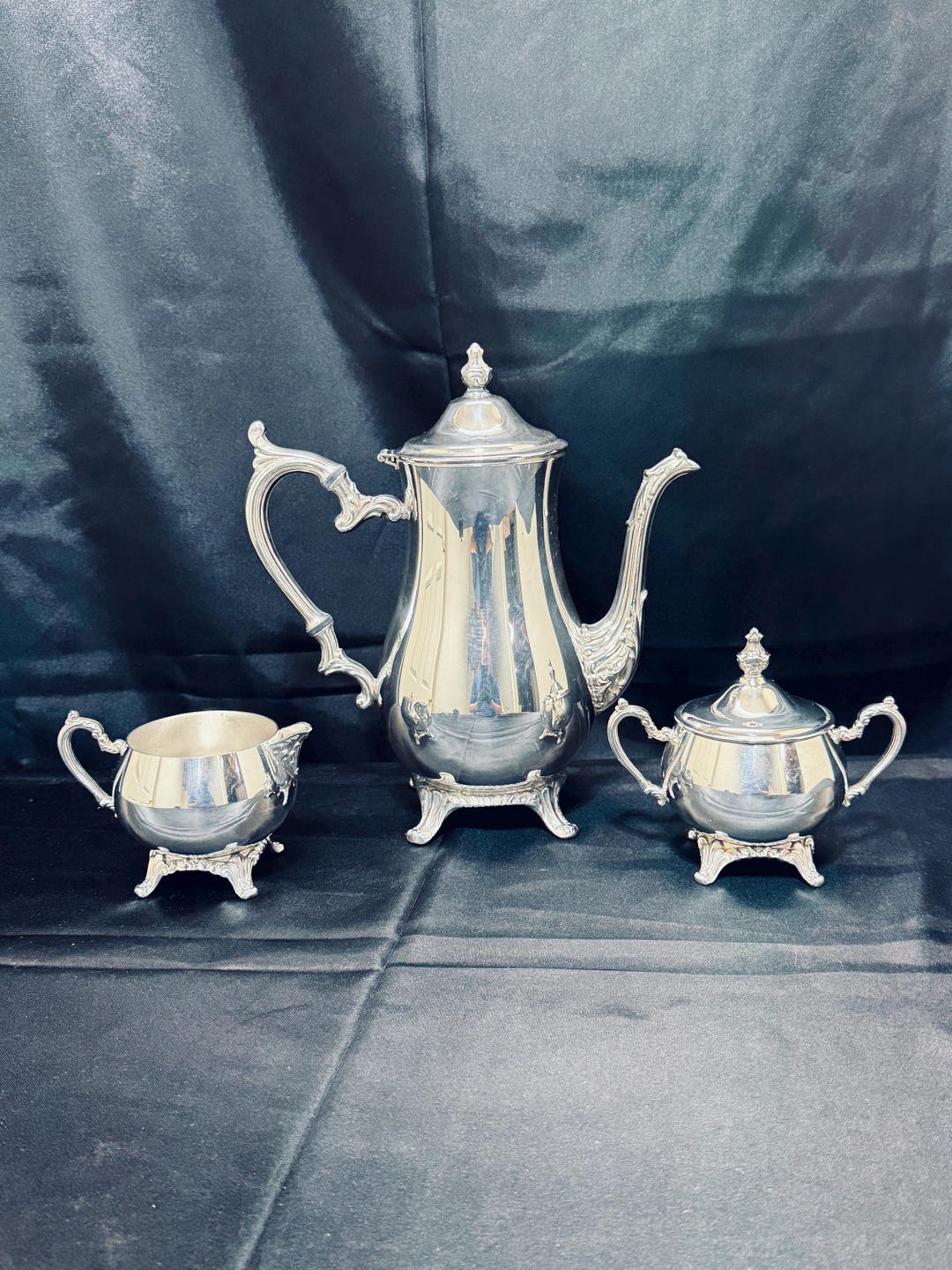 Silver Plated Tea Set: Wm Rogers Teapot & Oneida Cream/sugar Bowls - Etsy