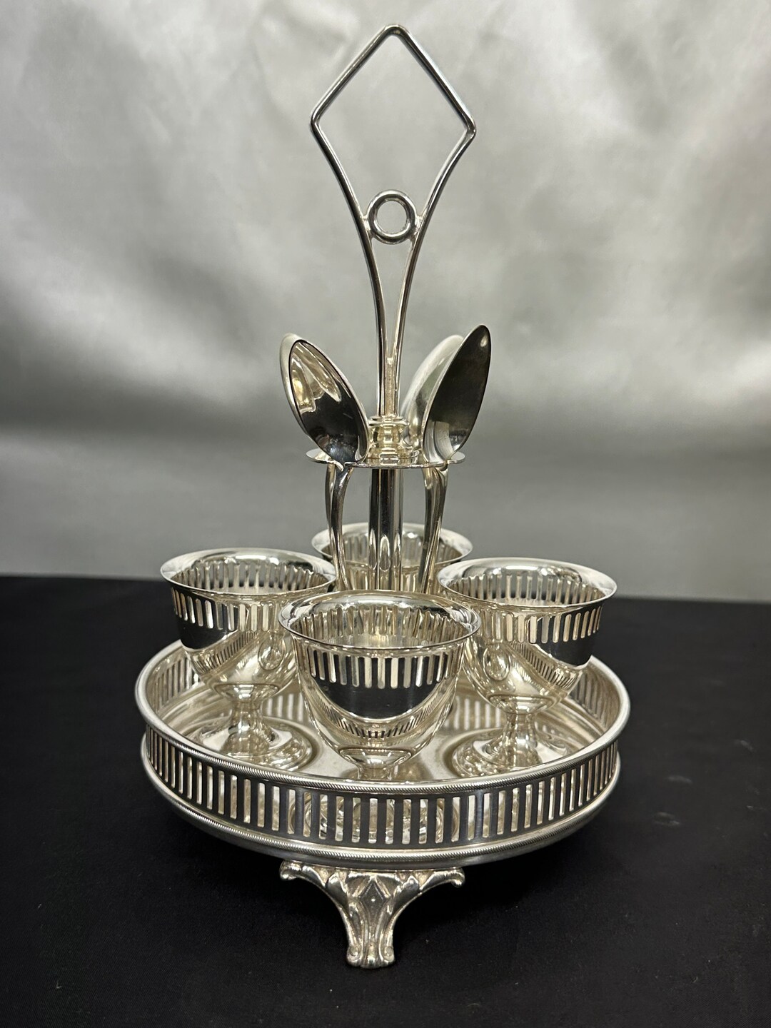 4 Egg Cups and Holder, NS Mark, National Silver, With 4 Spoons - Etsy