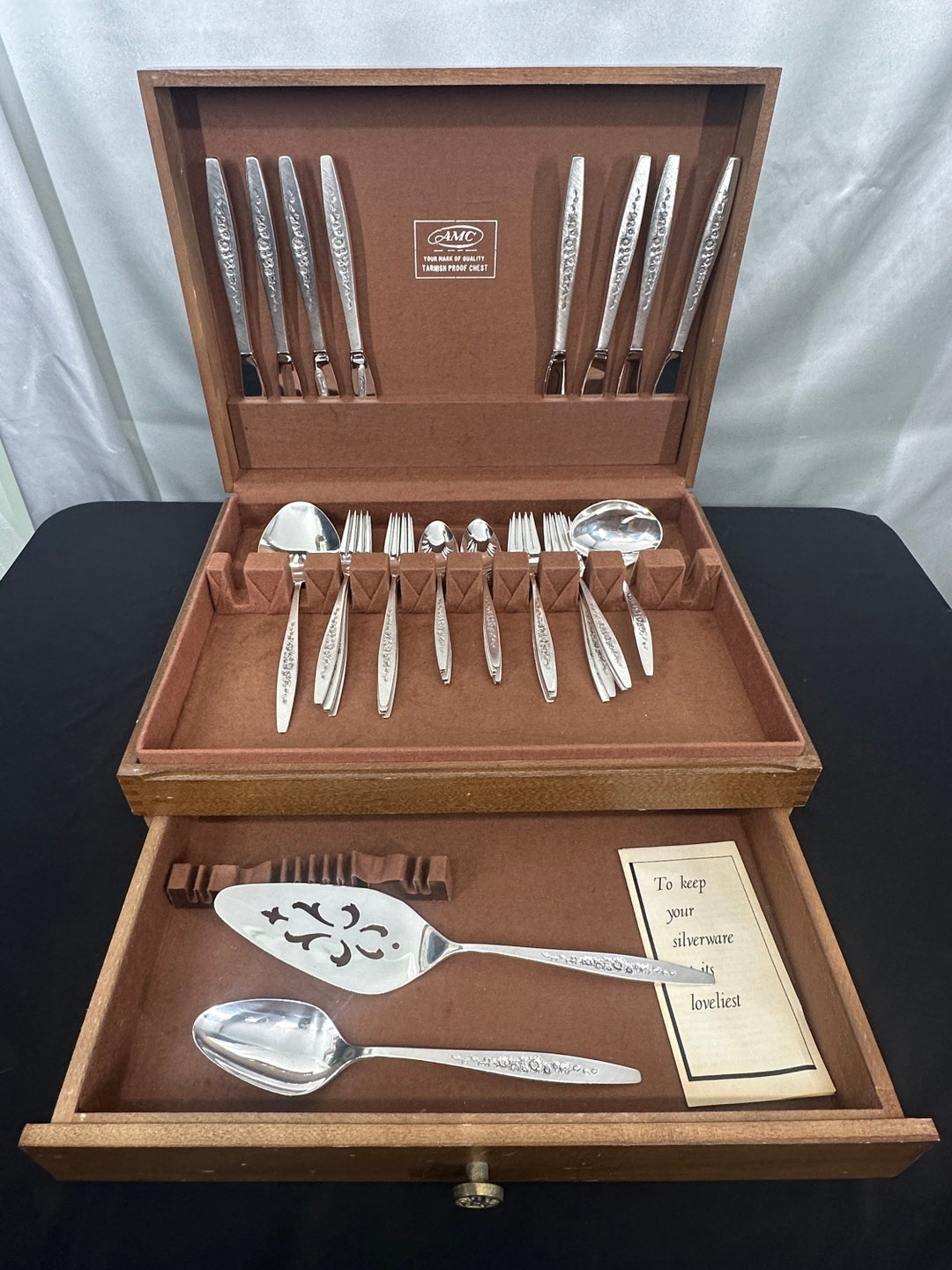 39pc Silver Plated Flatware Set With Wooden Case, International Silvers ...