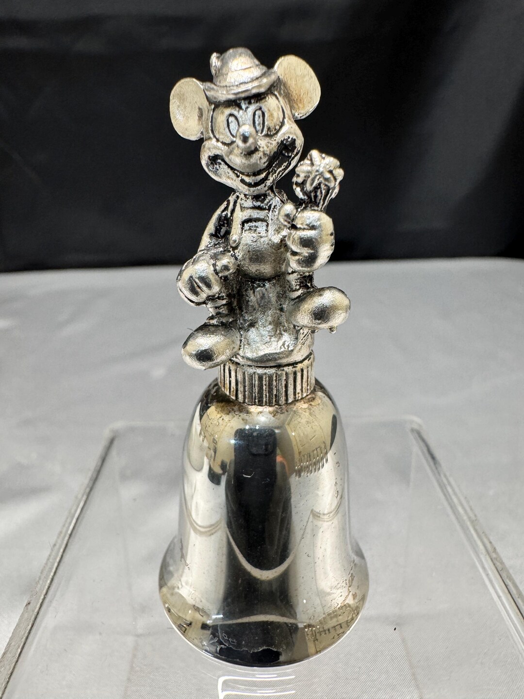 Pewter Disney Mickey Mouse, Holding Flowers, Silverplated Bell New ...