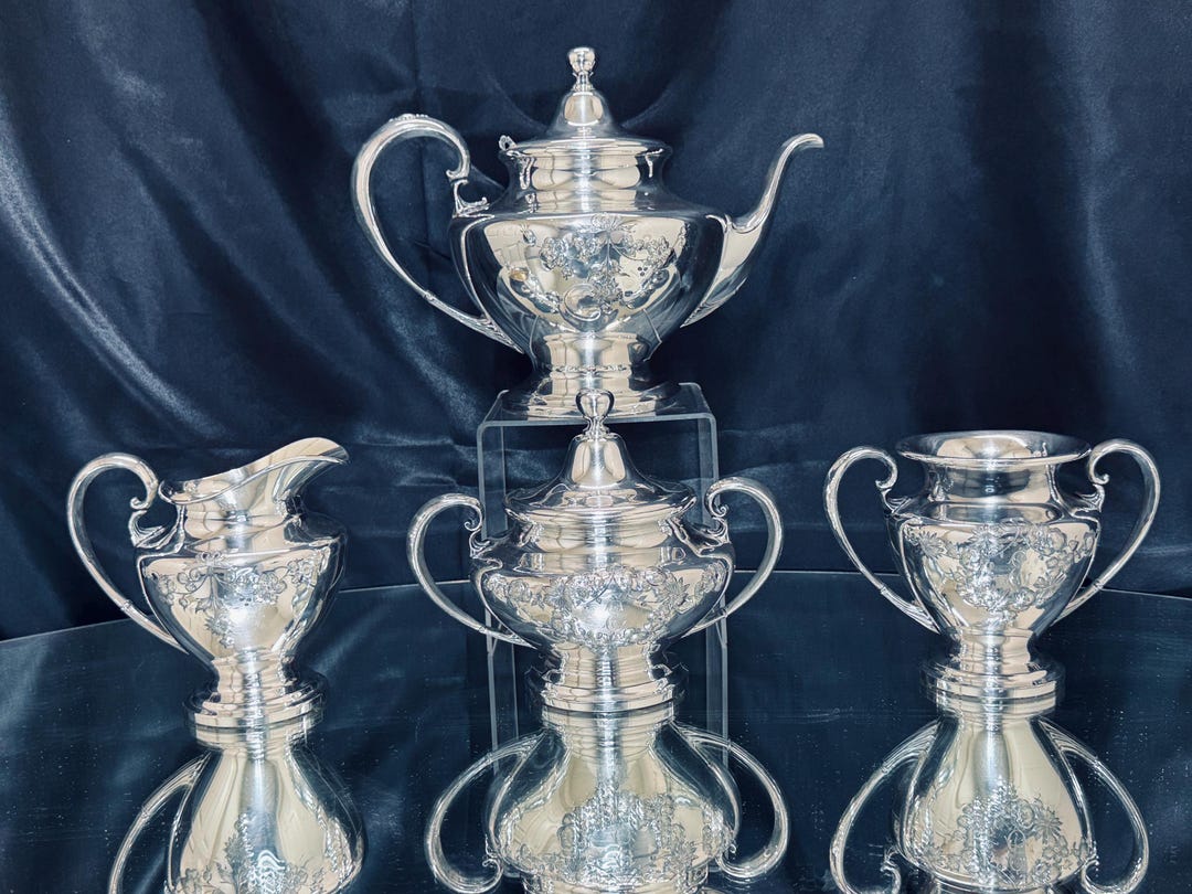 4pc Antique Pairpoint Quadruple Silver Plate Tea Set No. 398 – Floral ...