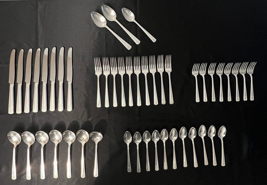 47pc Silver Played Flatware, Pattern Monarch Plate Two, by NATIONAL ...