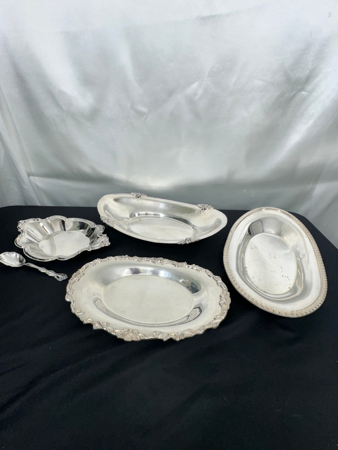 4pc Silver Plated Trays With One Spoon, Fisher, International Silver ...