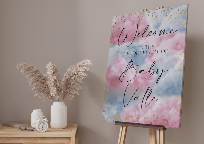 Welcome Baby Gender Reveal Sign Paper Poster Pink Blue - Etsy
