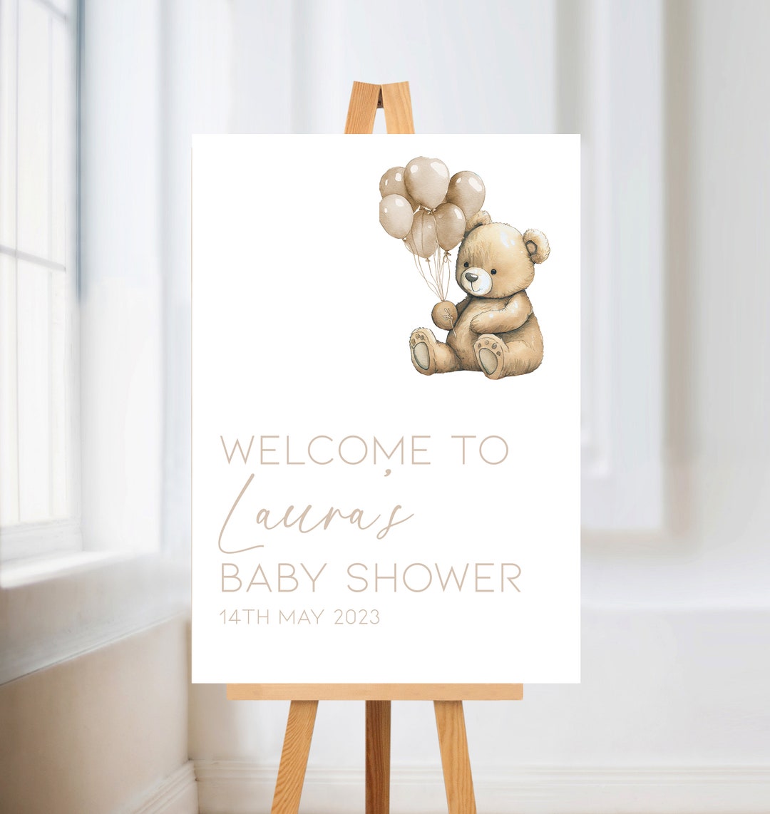 Baby Shower Bear Theme Sign | Paper Poster, Beige Cloud Sign, Welcome ...