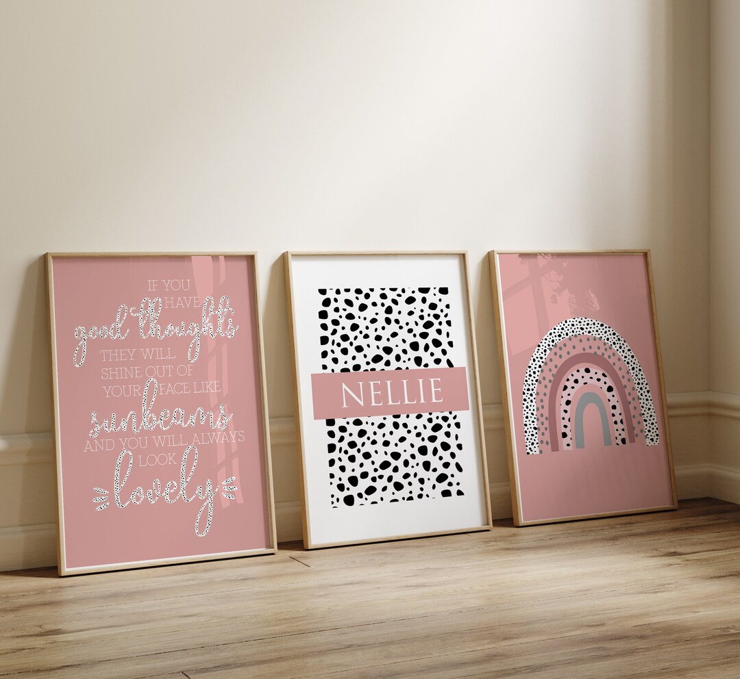 Rainbow Prints, Dalmatian Print Nursery Prints, Dusty Pink, Girls Wall ...