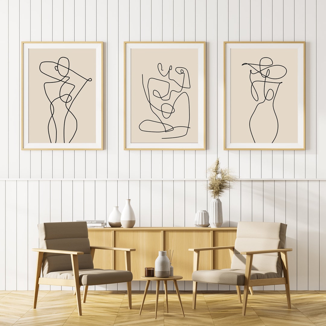 Set of 3 Beige Abstract Line Art Prints Line Drawing Woman - Etsy UK