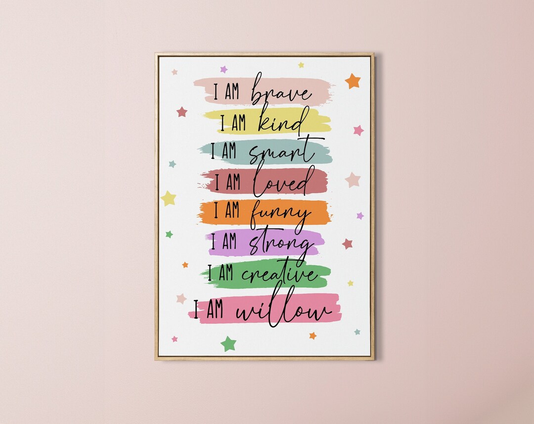 Kids Positive Affirmations Print, Rainbow Multicolour Kids Wall Decor ...