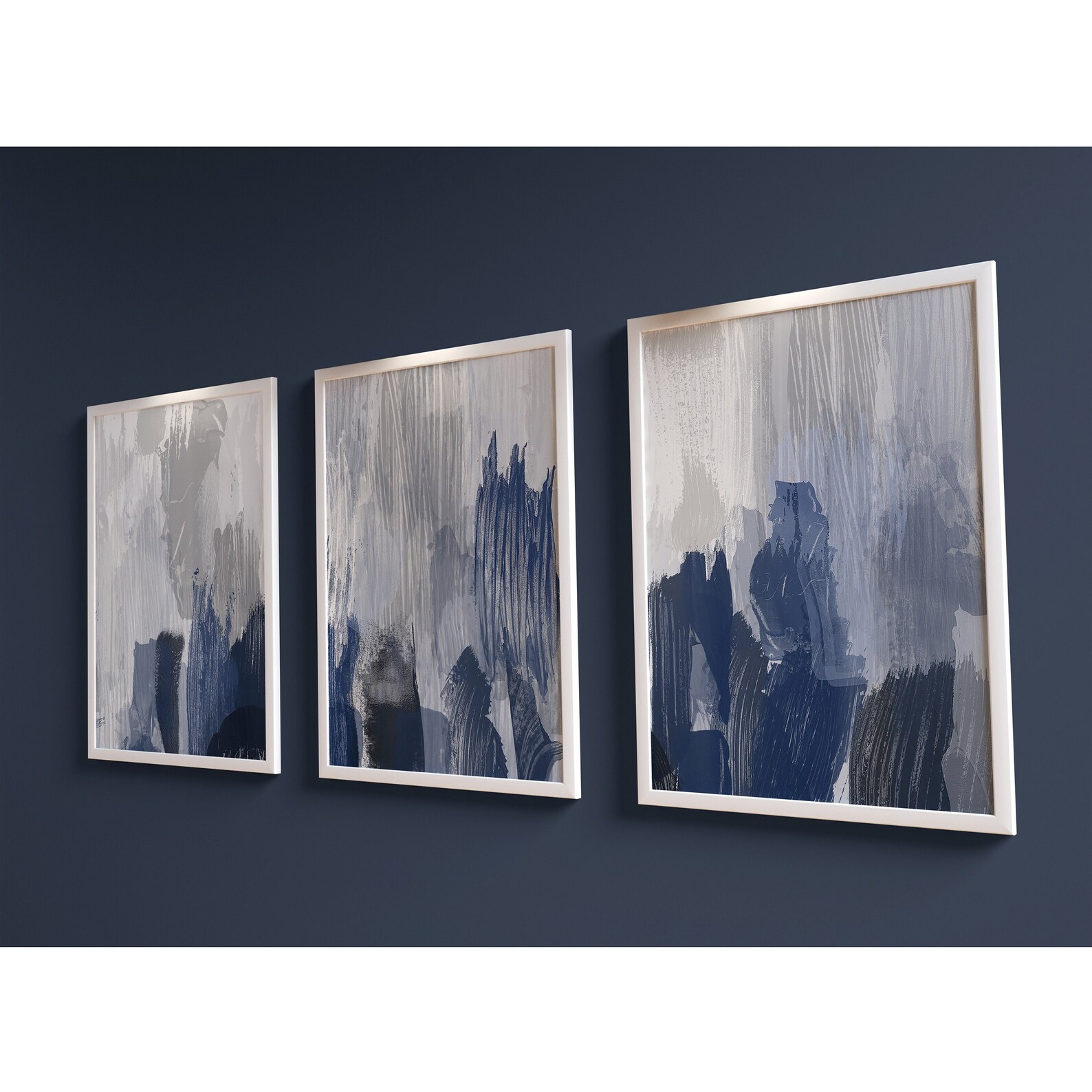 Set of 3 Navy Abstract Art Prints Modern Art Blue Grey - Etsy UK