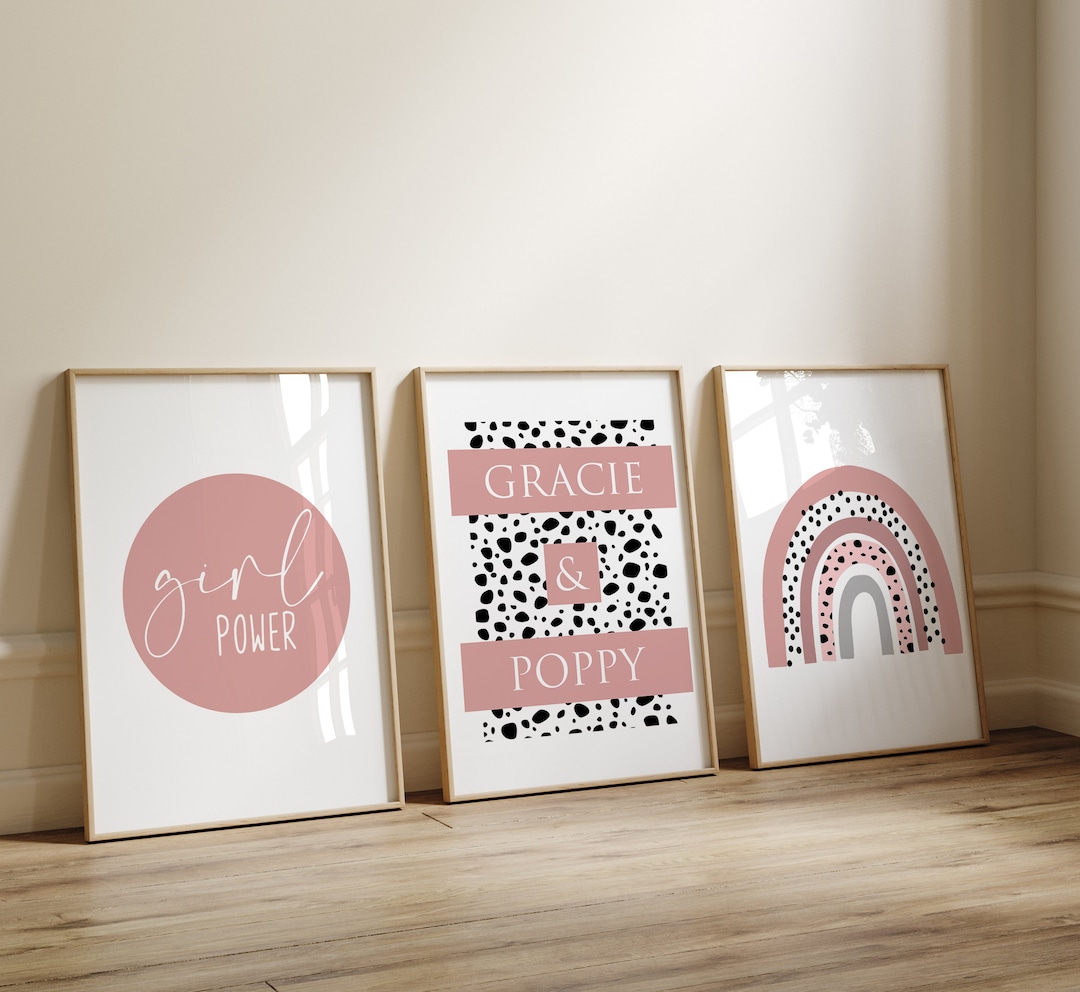 Rainbow Prints, Dalmatian Print Nursery Prints, Dusty Pink, Girls Wall ...